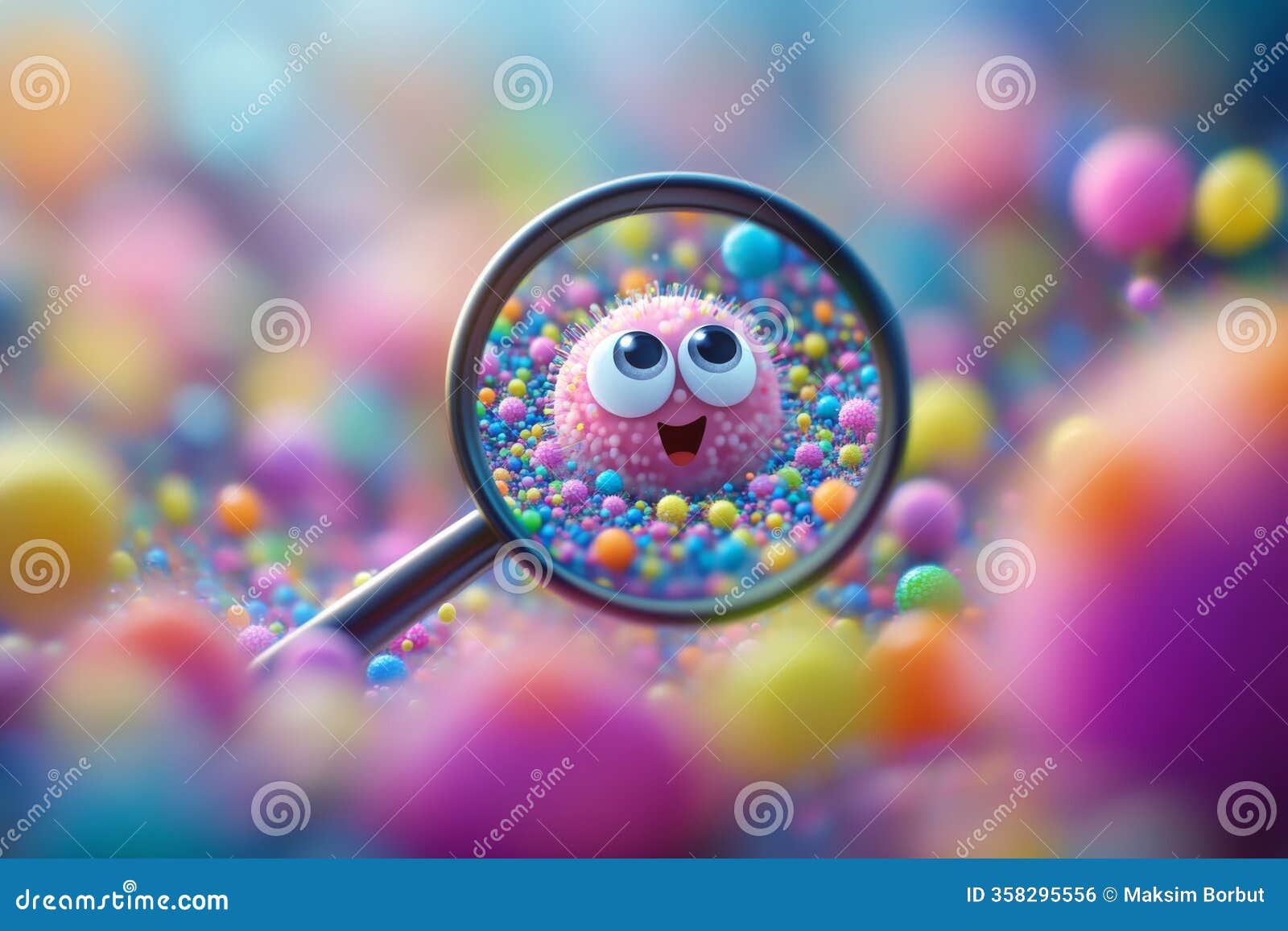 The Microbe Under the Microscope. Cartoon Character of Bacteria ...