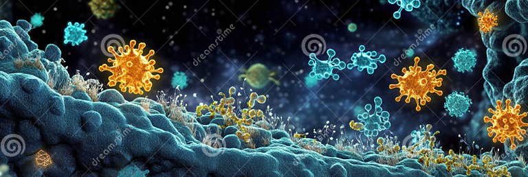 Close Up View of Molecular Interactions Featuring Diverse Microbes in a ...