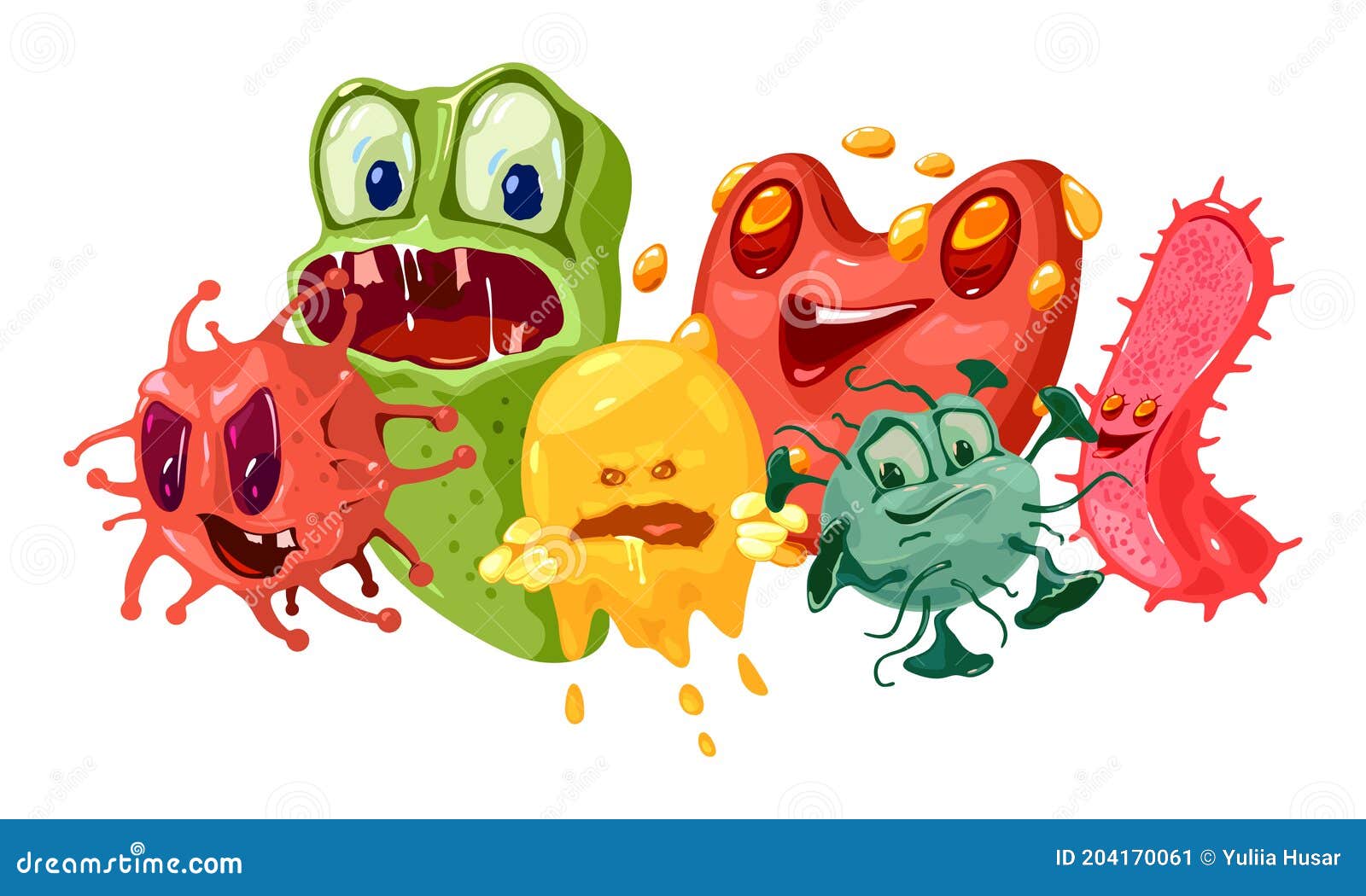 Cartoon Bacteria Cute Characters Stock Vector - Illustration of germ ...