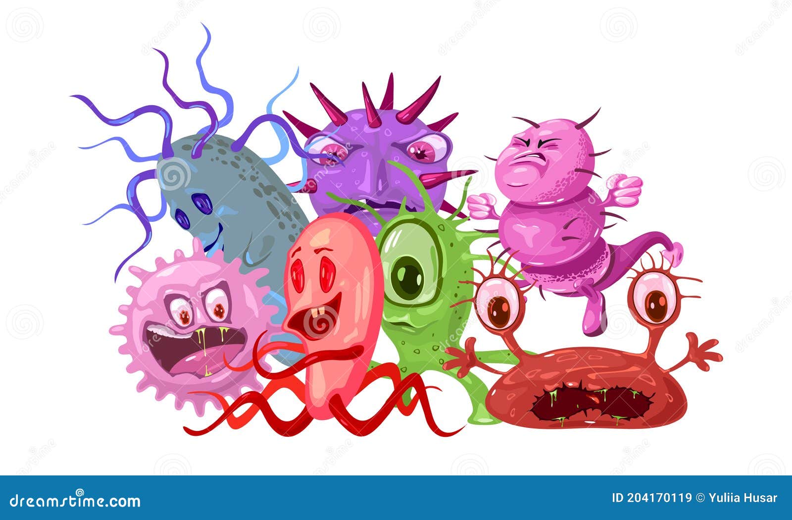 Cartoon Bacteria Cute Characters Stock Vector - Illustration of biology ...