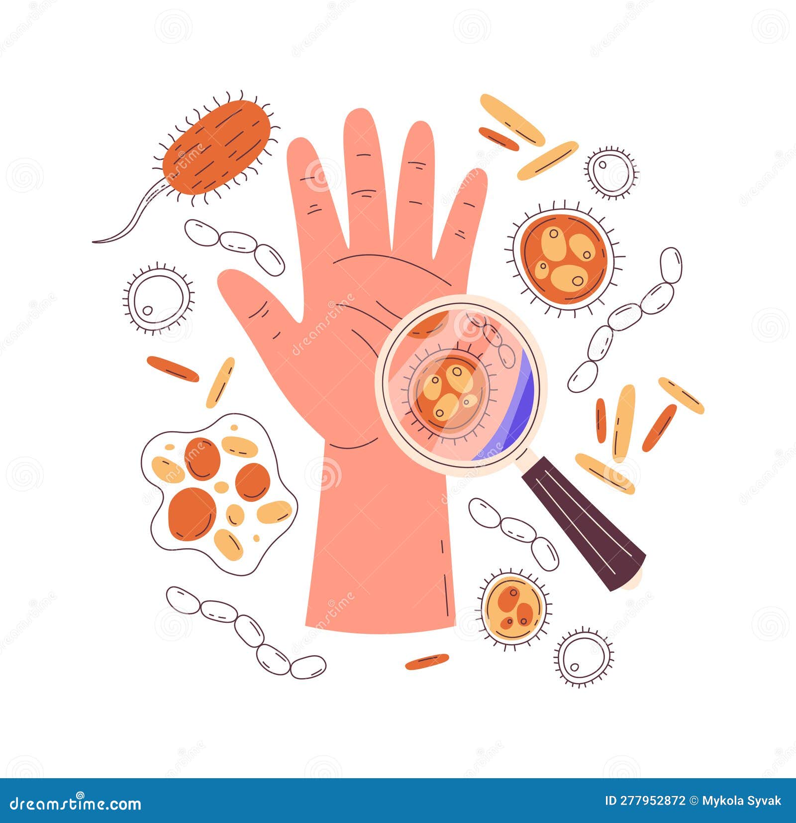 Microbes on Hand Illustration Stock Vector - Illustration of hand ...