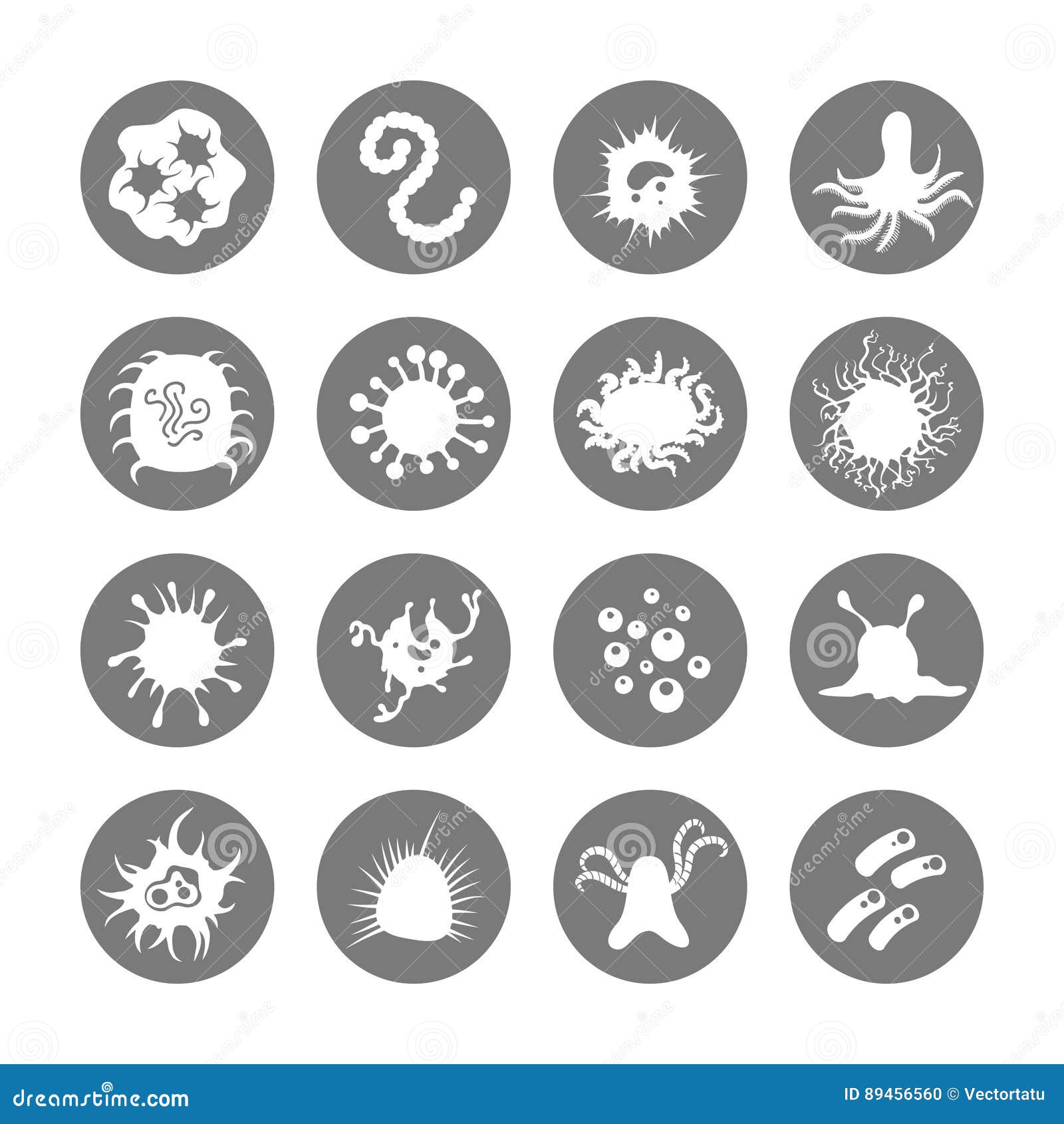 Microbes Icons on Grey Rounds Stock Vector - Illustration of ...