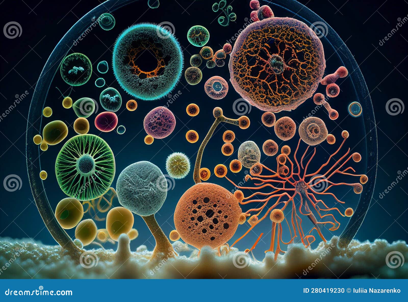 Microbes Under a Microscope. AI Generated Stock Illustration ...