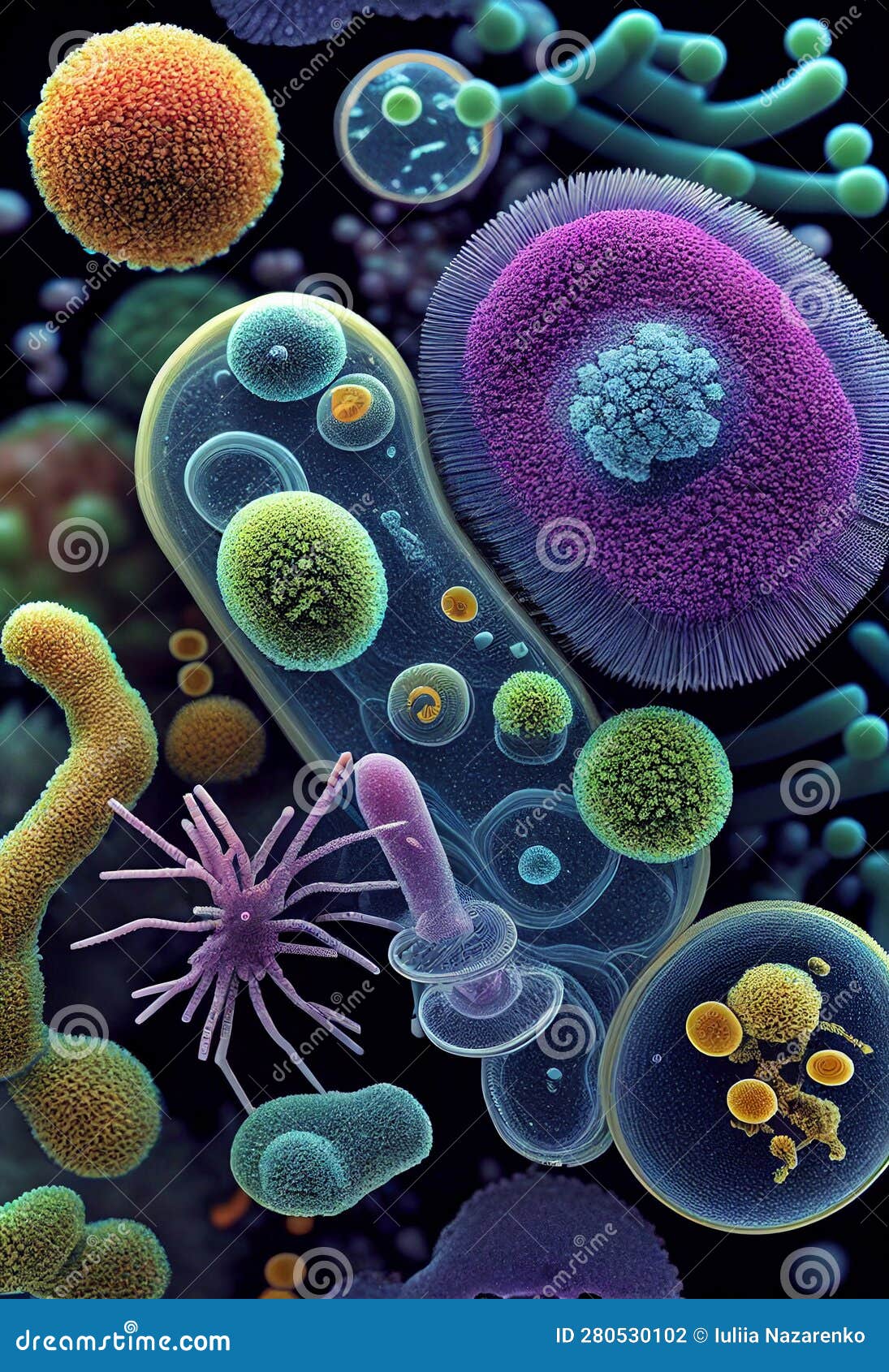 Microbes Under a Microscope. AI Generated Stock Illustration ...