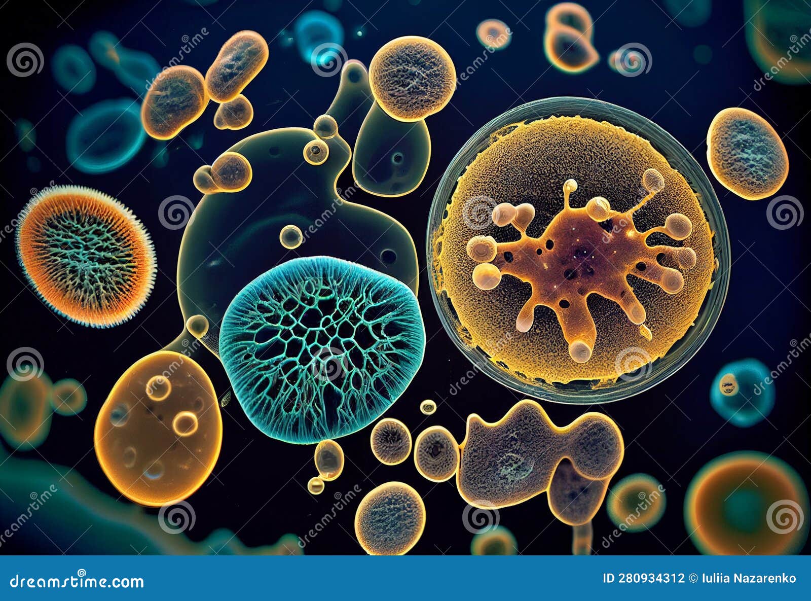 Microbes Under a Microscope. AI Generated Stock Illustration ...