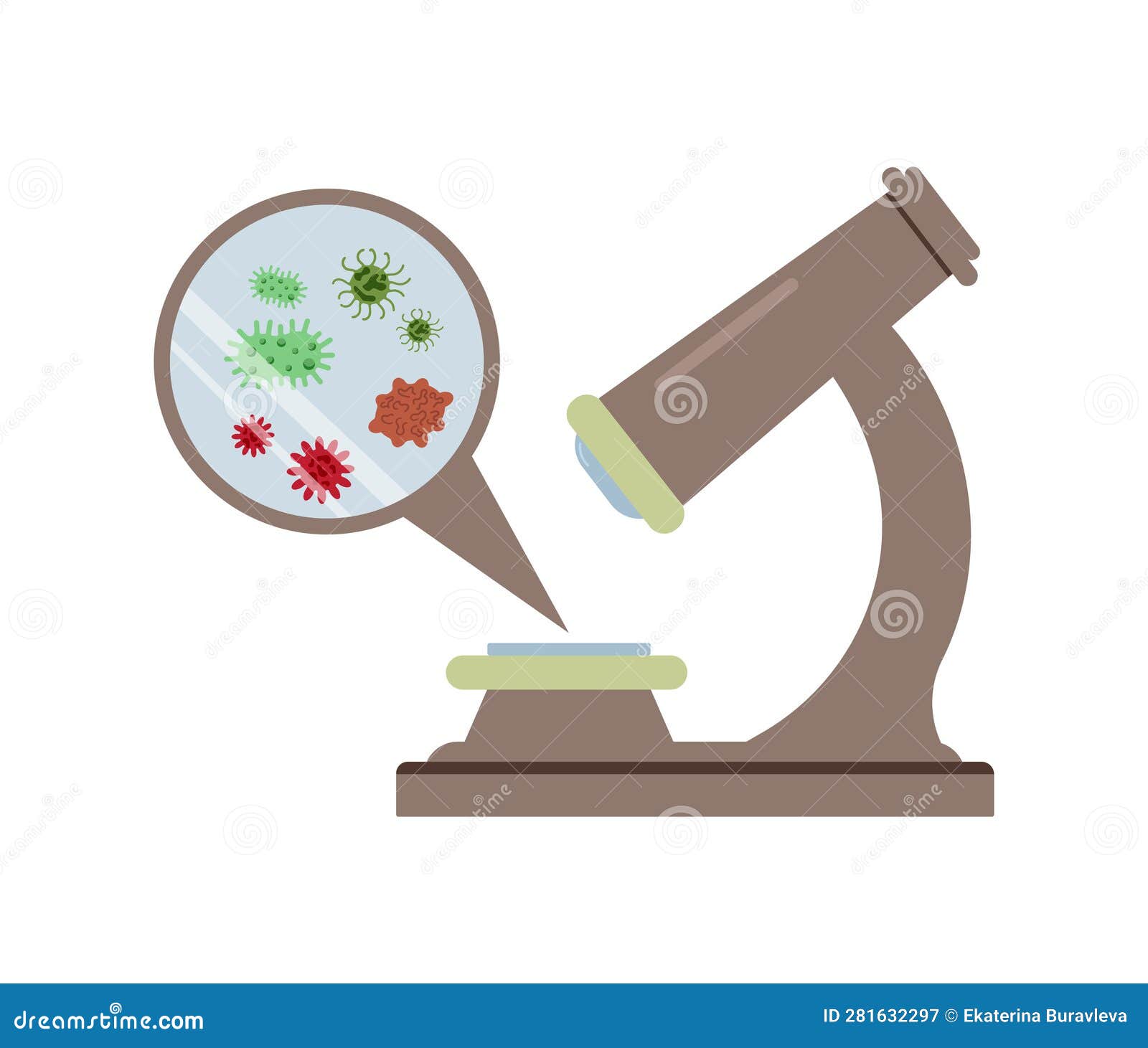 Microorganisms Under Microscope Concept. Vector Flat Cartoon Graphic ...