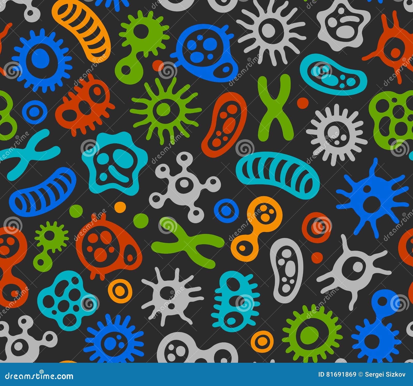 Microbes, Virus and Bacteria Color Seamless Pattern. Vector Stock ...
