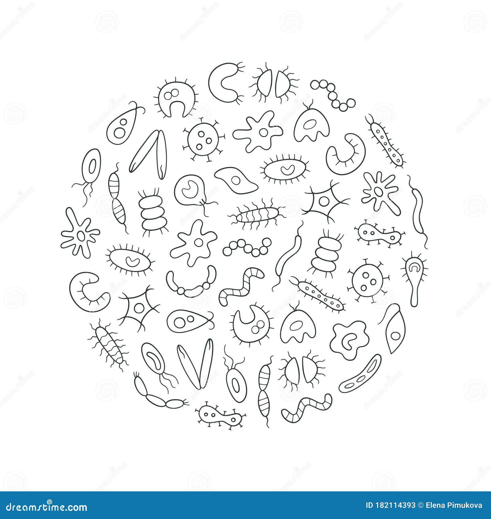 Microbes, Virus, Bacterias and Pathogen Icons Colorful Set. Collection ...
