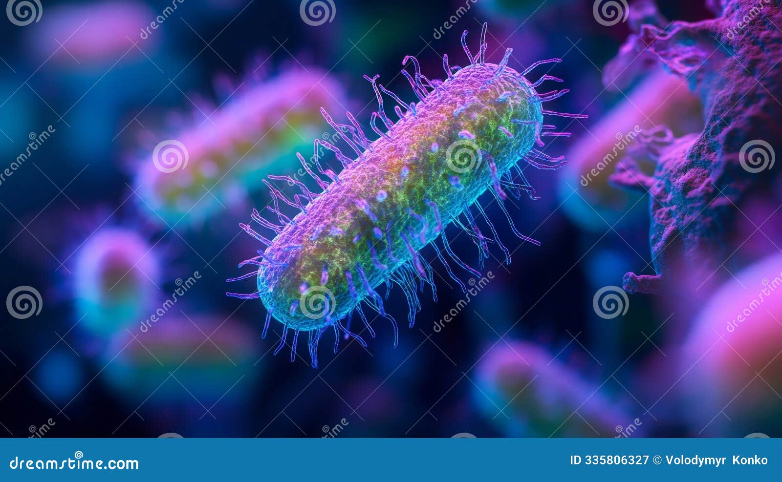 Microbial Close-up of Bacteria with Neon Colors Stock Image - Image of ...