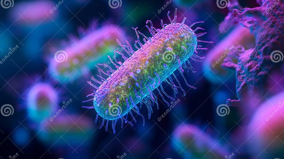Microbial Close-up of Bacteria with Neon Colors Stock Image - Image of ...