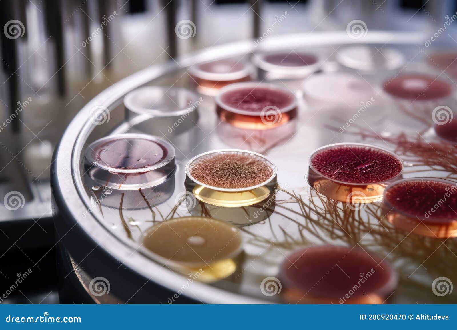 Microbial Culture Growing in Petri Dish, with Microscope on Stand ...