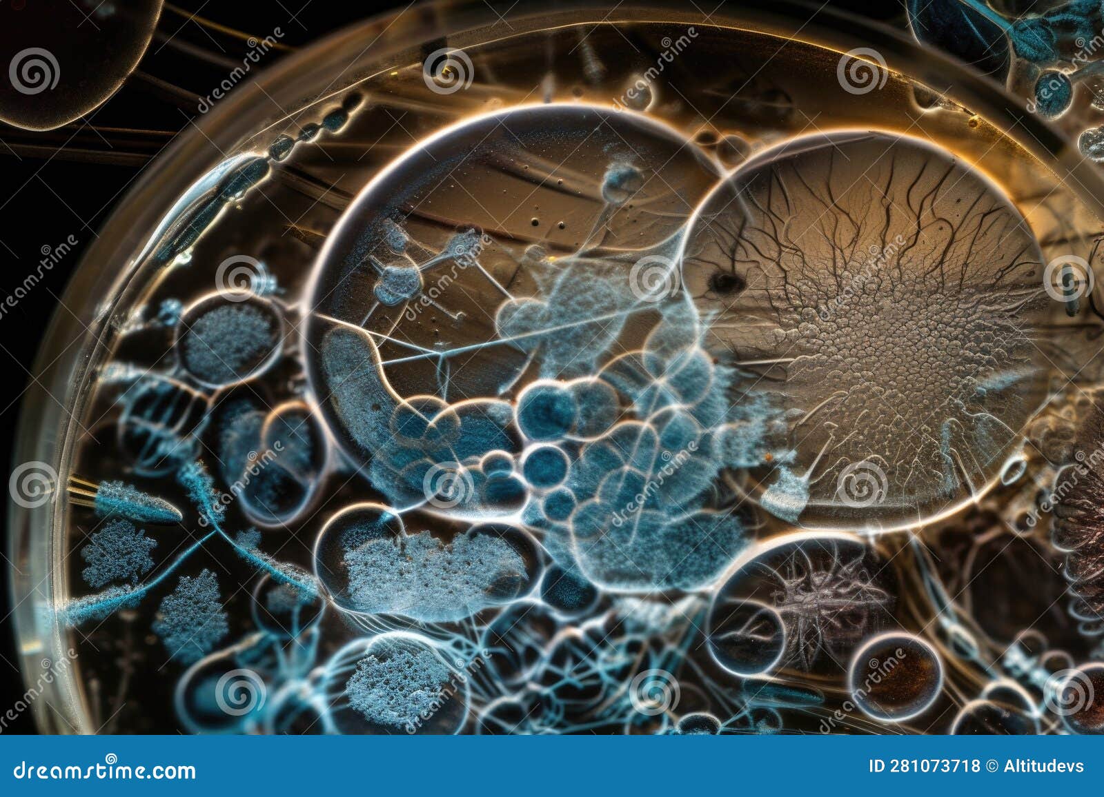 Microbial Culture on Microscope Slide, with Magnification of Cells and ...