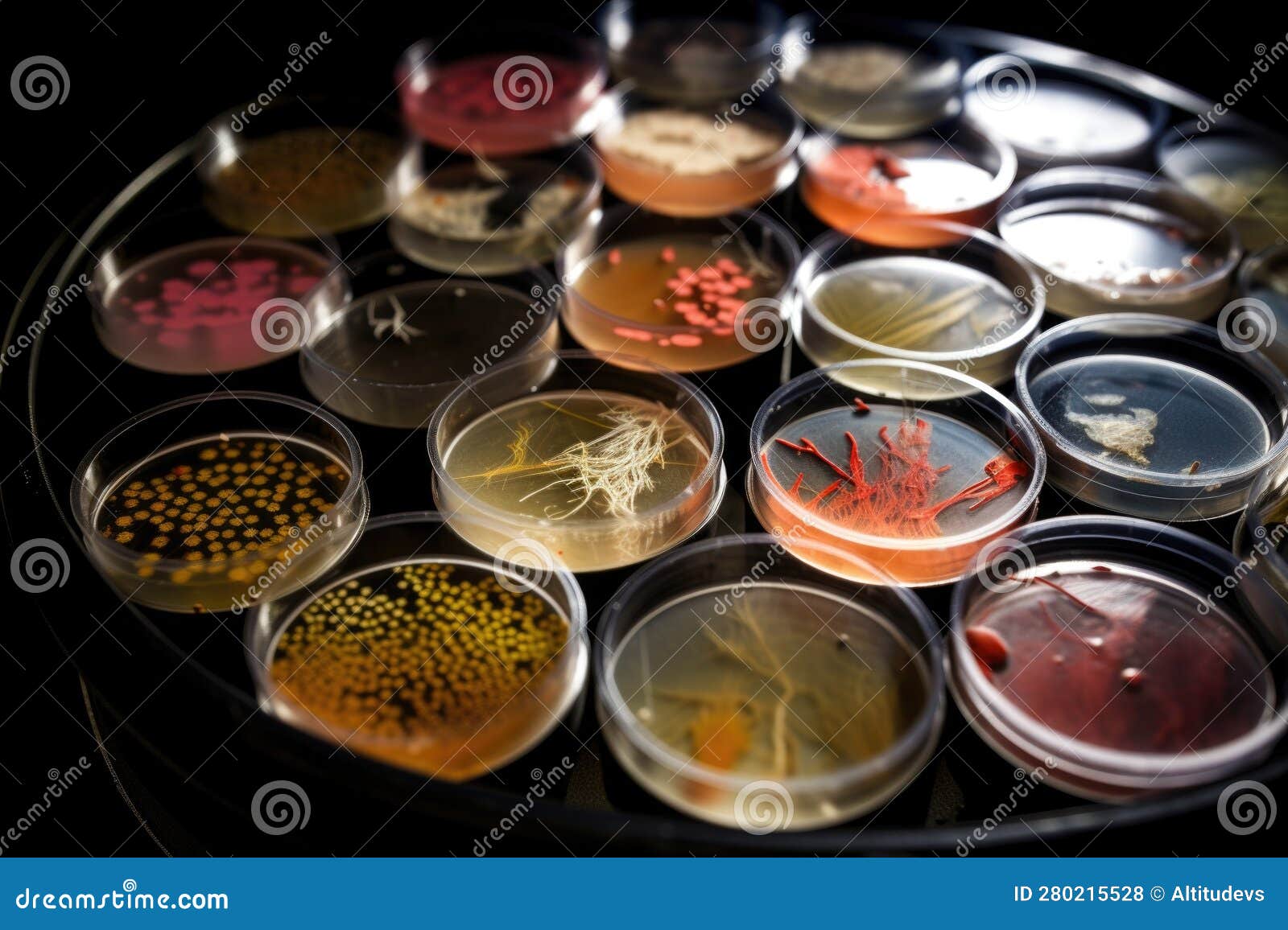 Microbial Cultures in Petri Dish Array, Showing Diversity of Species ...