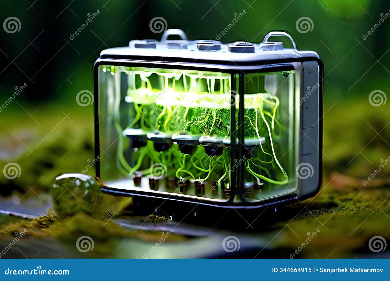 Microbial Fuel Cell a Container with Electrodes and Microorganis Stock ...