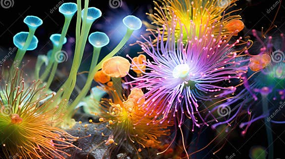 Microbial Life Under the Microscope in Vibrant Colors Stock ...