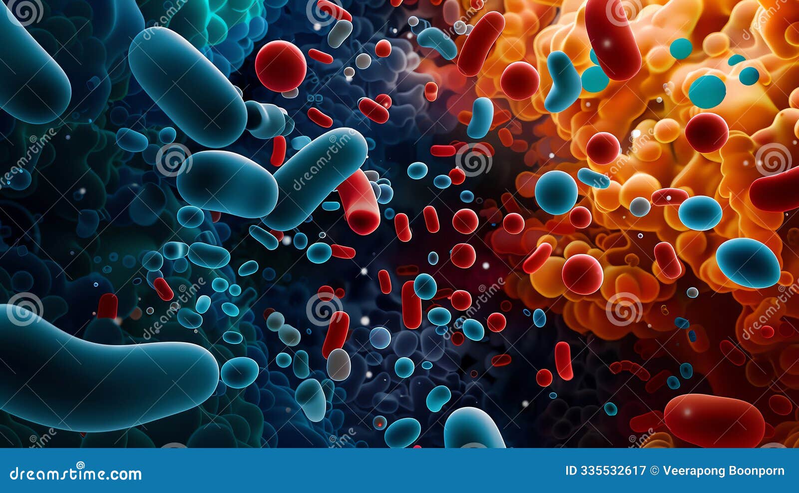 Microbial Scenery in Gut, Teeming Bacteria, Flat Design Illustration ...
