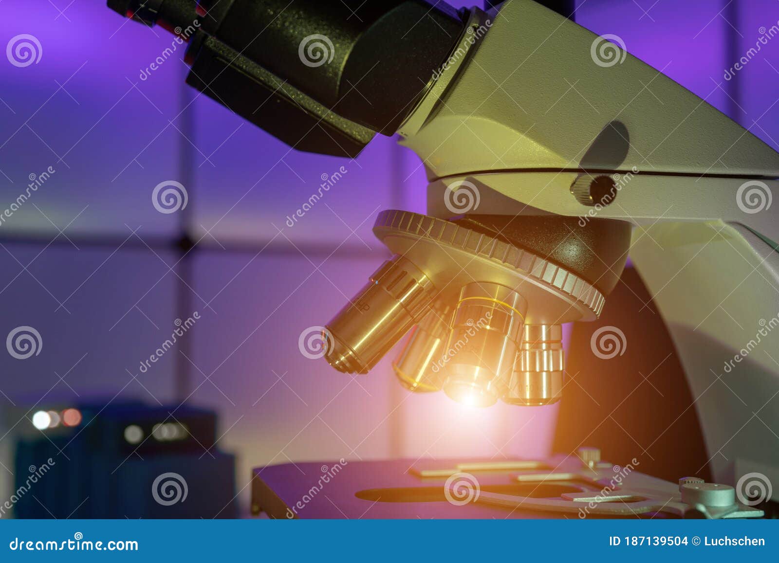 Microbiological Laboratory Microscope in Laboratory Interior Stock ...
