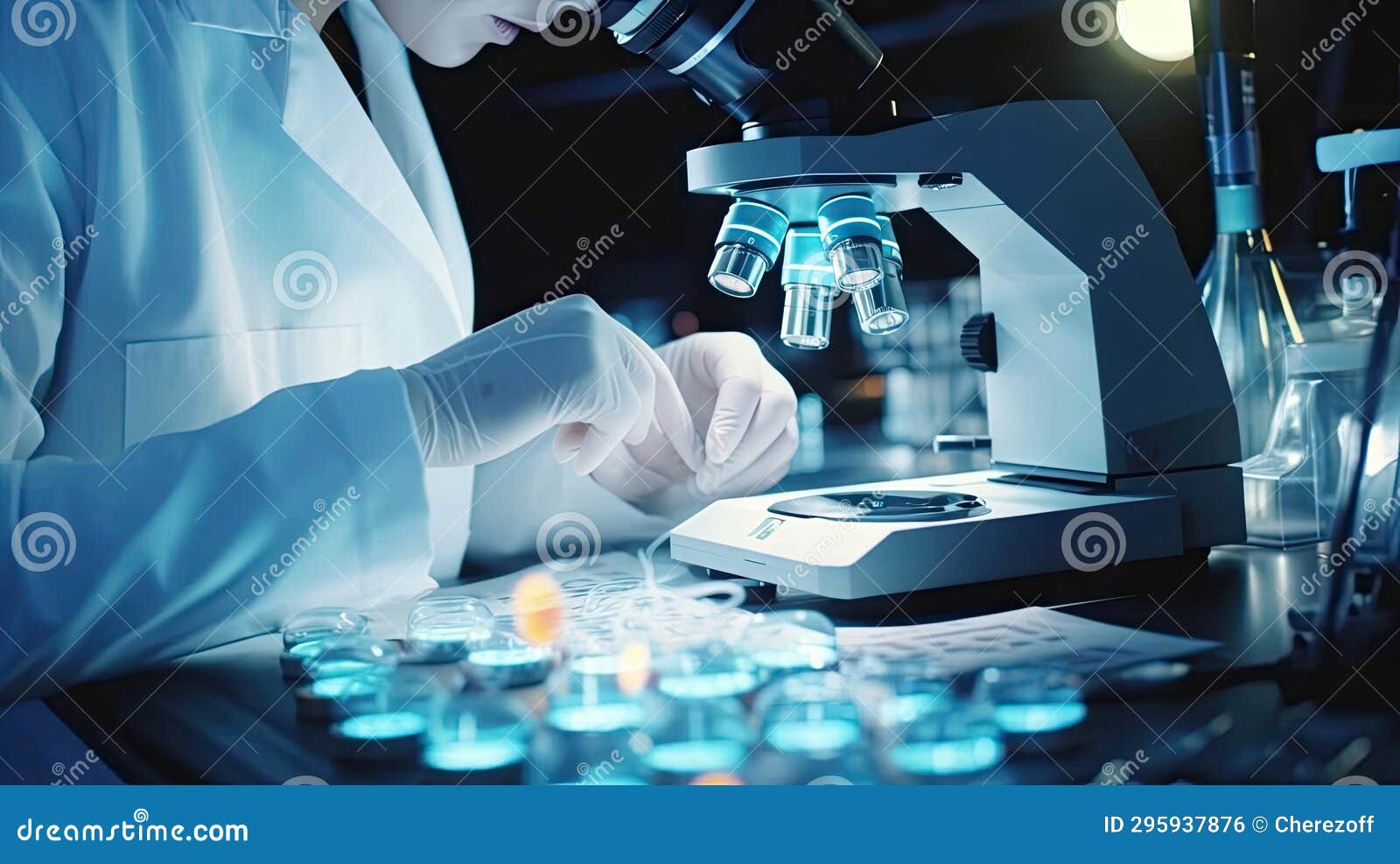 Microbiologist Scientist Looking through a Microscope Stock Photo ...