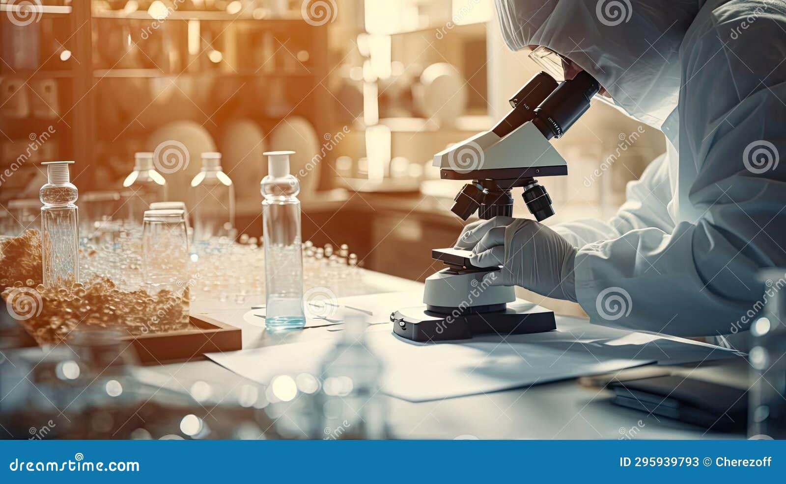 Microbiologist Scientist Looking through a Microscope Stock Image ...