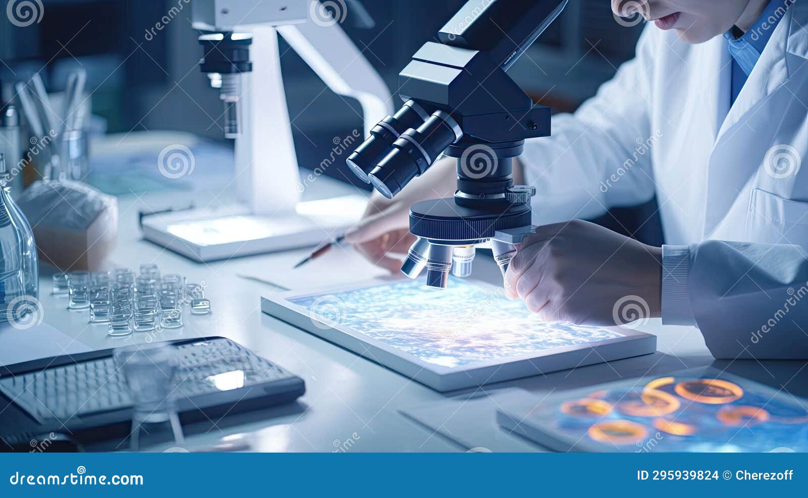 Microbiologist Scientist Looking through a Microscope Stock Photo ...