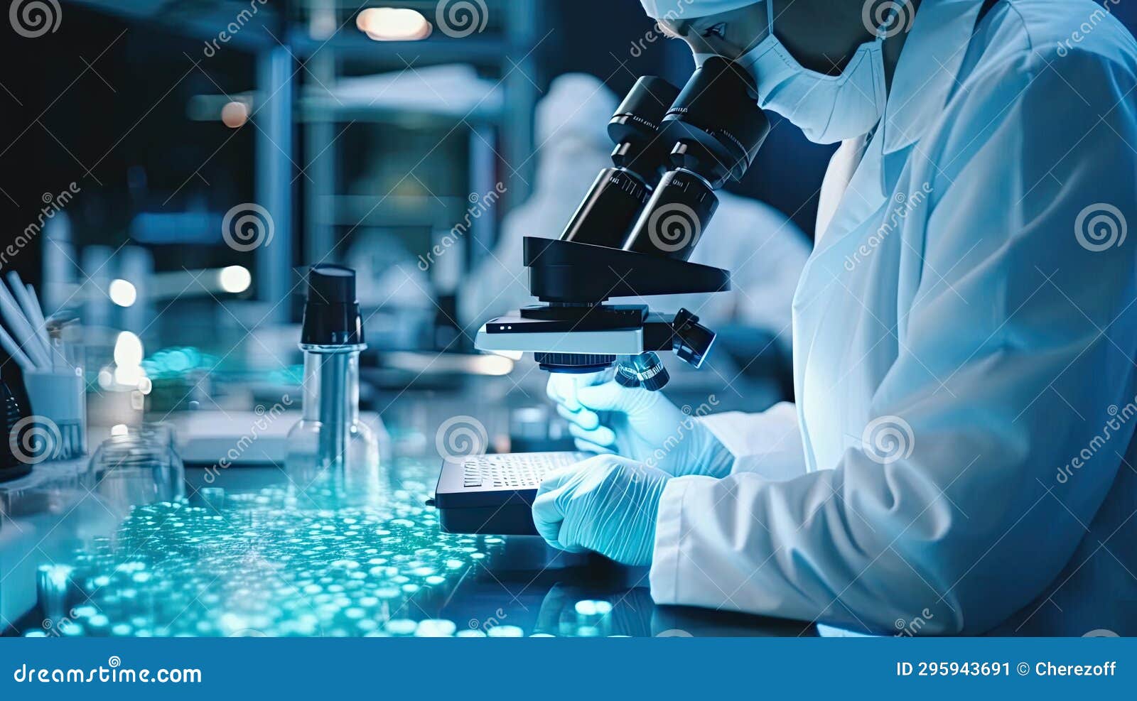 Microbiologist Scientist Looking through a Microscope Stock Image ...