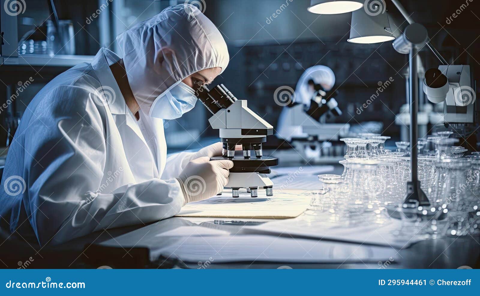 Microbiologist Scientist Looking through a Microscope Stock Image ...