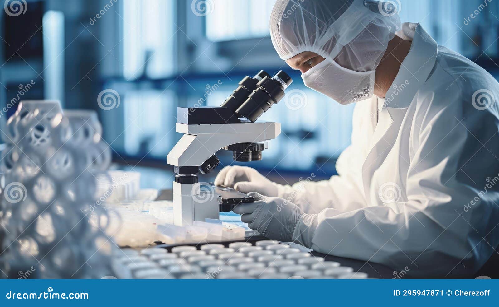 Microbiologist Scientist Looking through a Microscope Stock Image ...