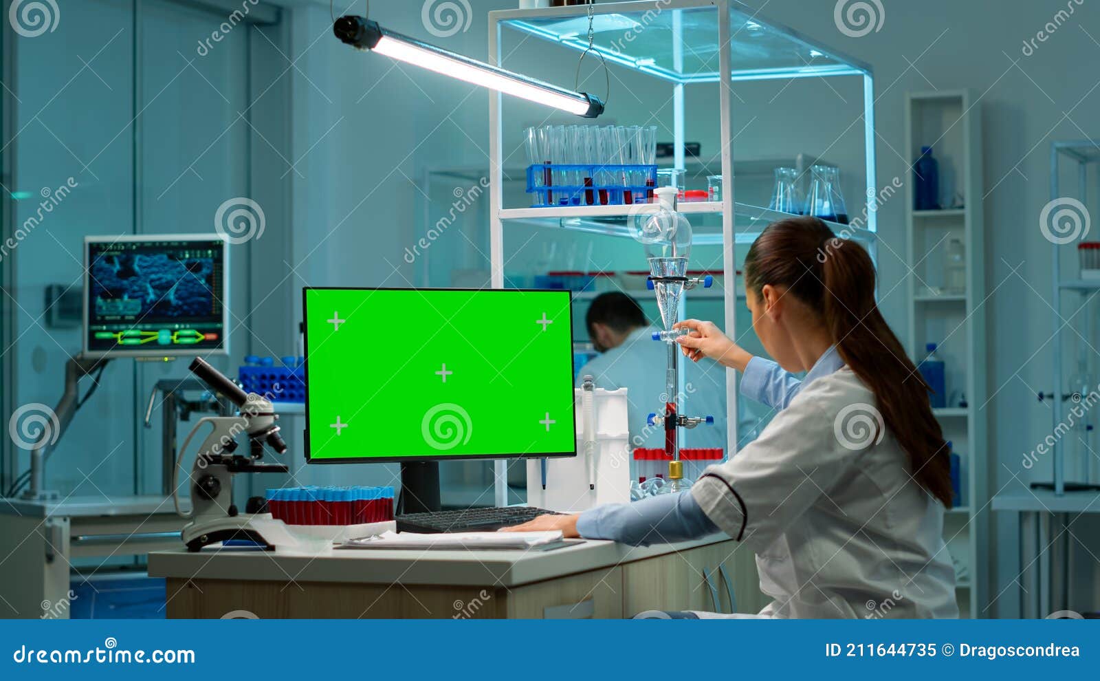 Microbiologist Working on Computer with Isolated Display Stock Image ...