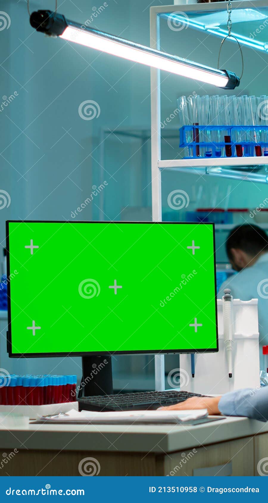 Microbiologist Working on Computer with Isolated Display Stock Photo ...