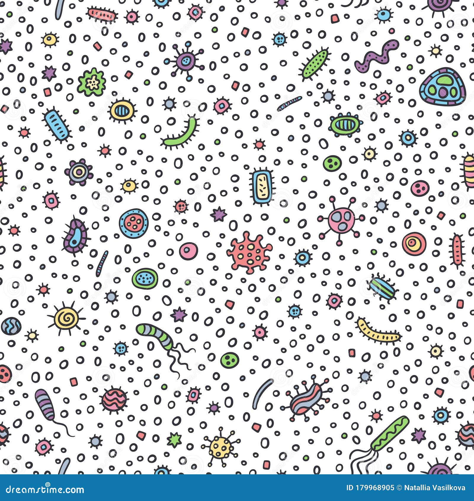 Microbiology Color Doodle Pattern with Bacto, Viruses Stock Vector ...