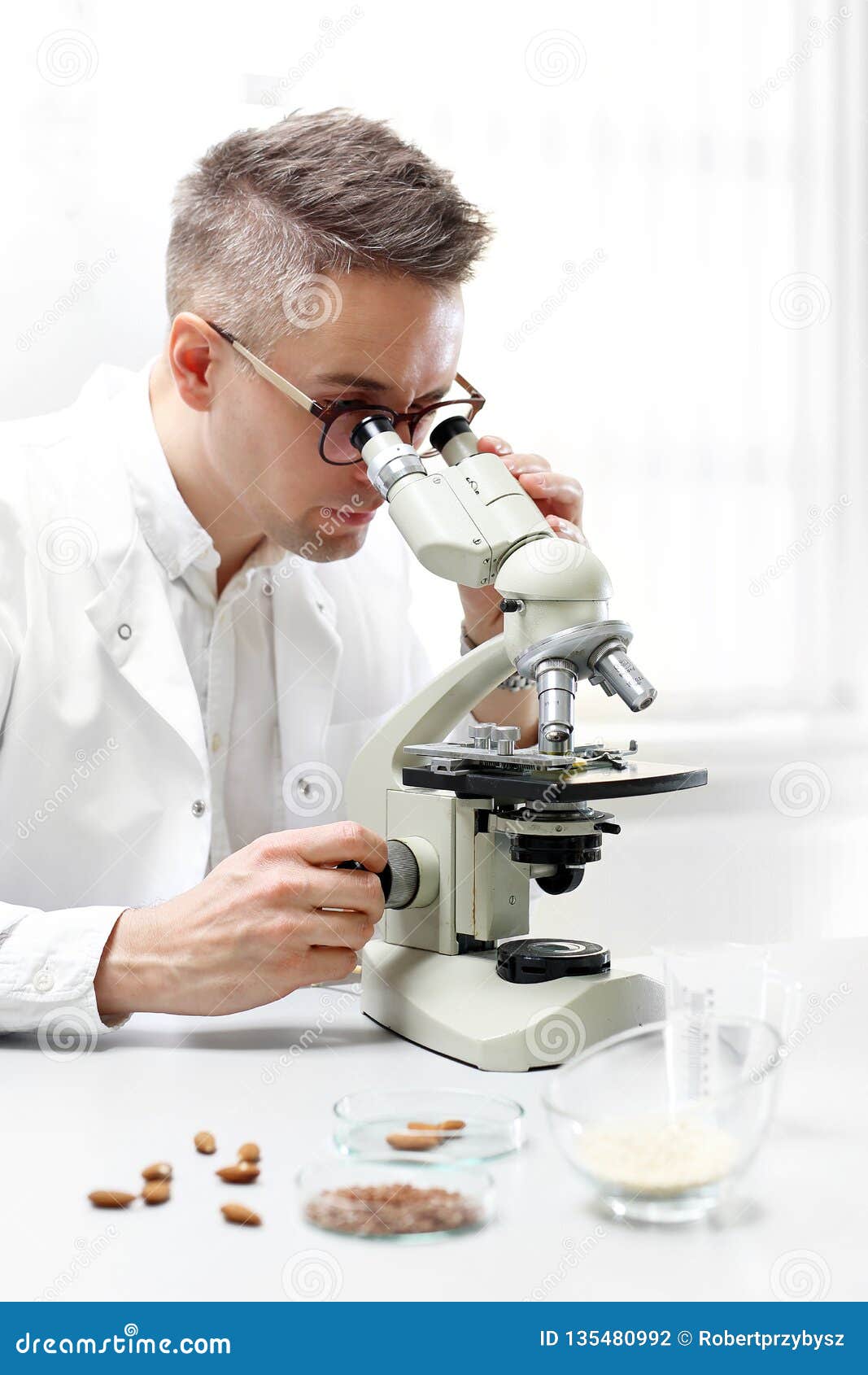 Microbiology, Examination Under a Microscope. Stock Photo - Image of ...