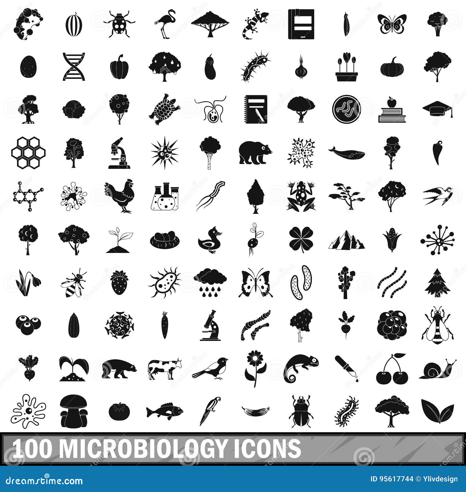 100 Microbiology Icons Set, Simple Style Stock Vector - Illustration of ...