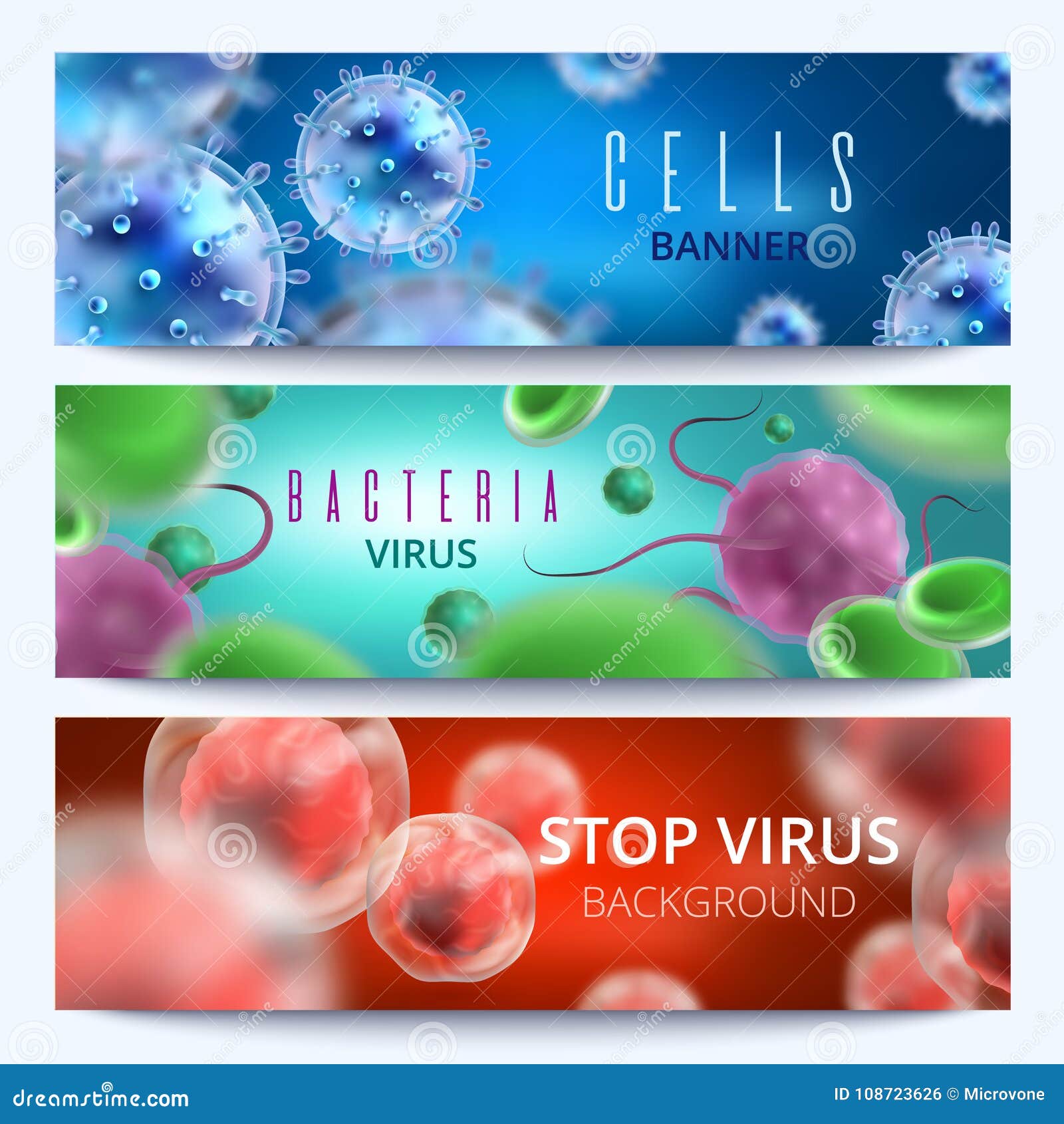 Microbiology and Medical Vector Web Banners with 3d Bacteria and ...