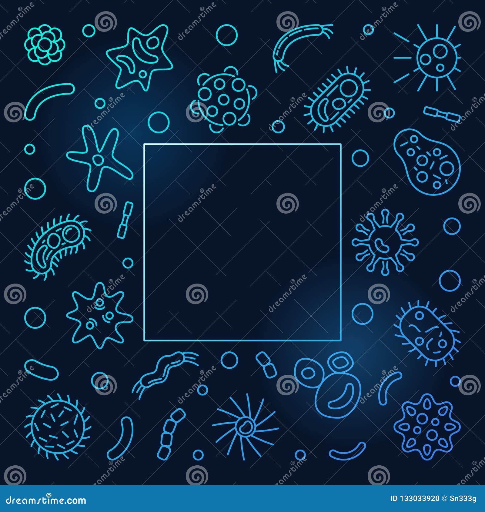 Microbiology Outline Blue Frame. Vector Concept Illustration Stock ...