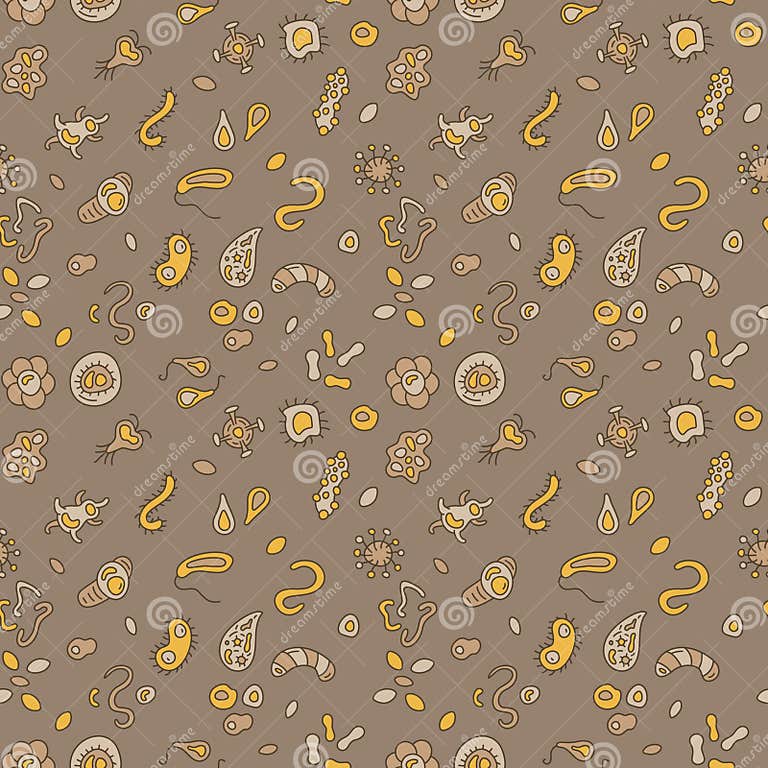 Microbiology Vector Concept Brown Seamless Pattern with Bacteria Signs ...