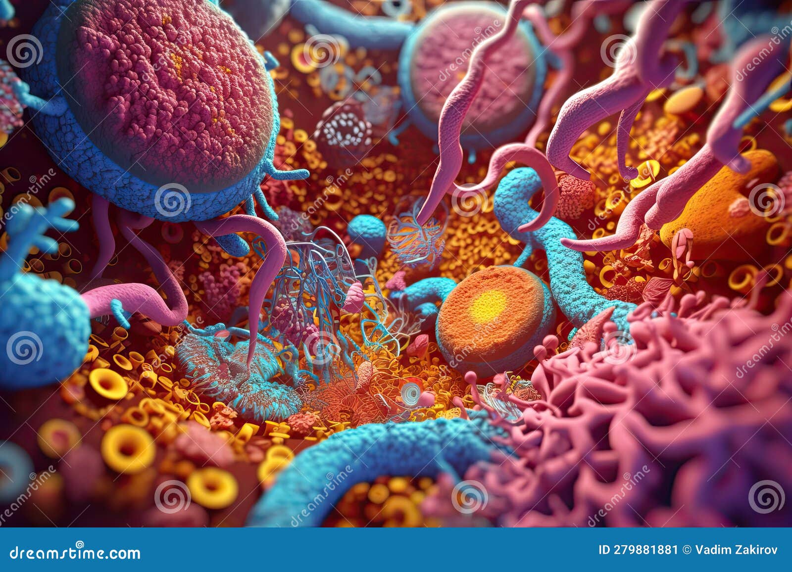 Microbiome 3d Illustration, Living in Digestive System and Outer ...
