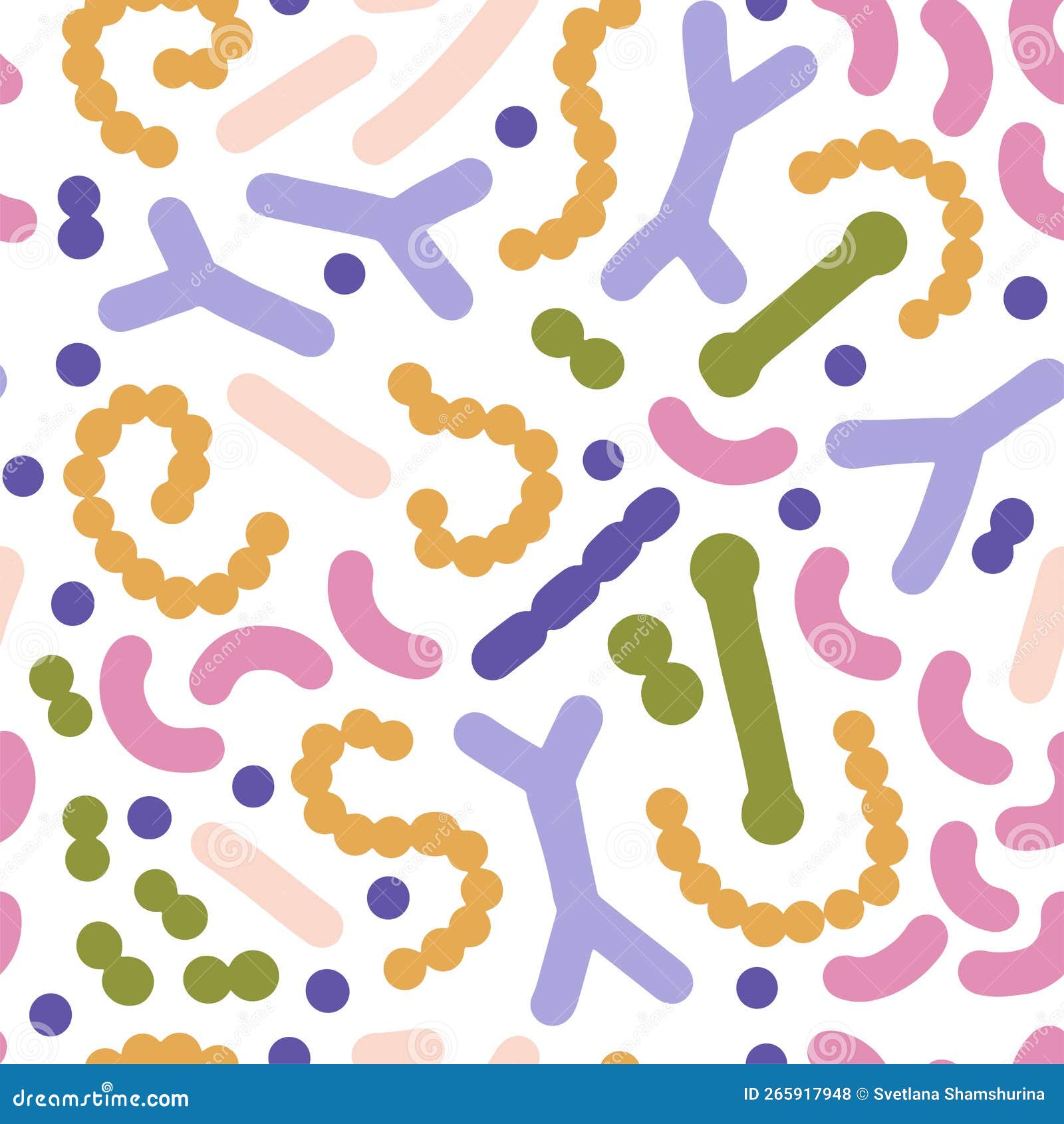 Microbiome Seamless Border. Probiotic Bacteria Print With Colorful ...