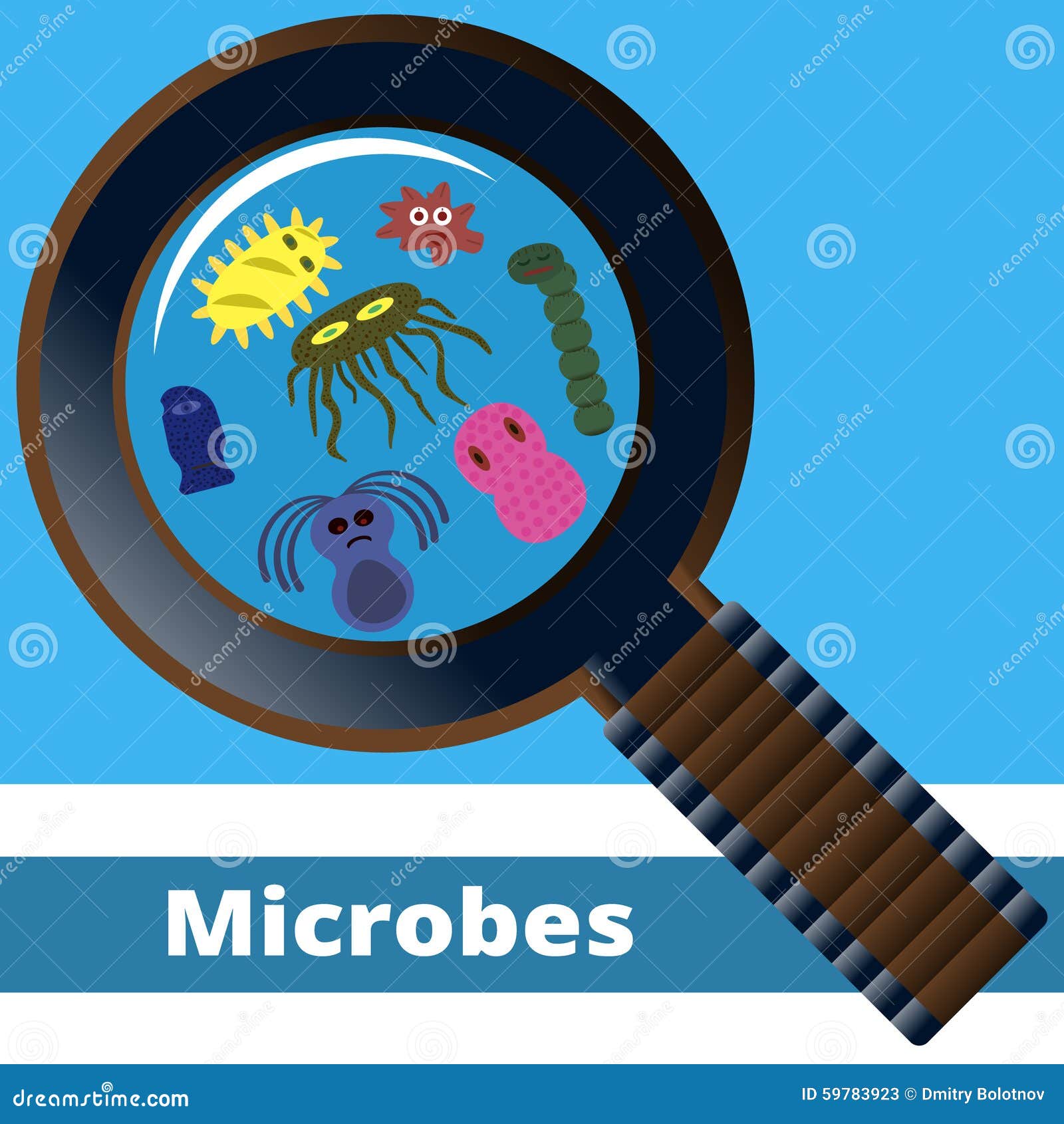 Microbios bajo la lupa ilustración del vector. Ilustración de icono ...