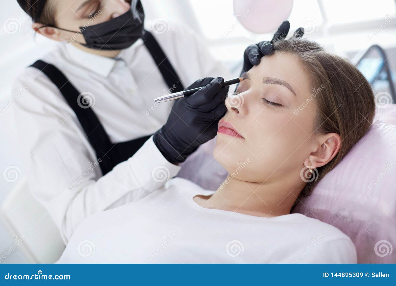 Microblading Eyebrows Work Flow in a Beauty Salon. Stock Image - Image ...