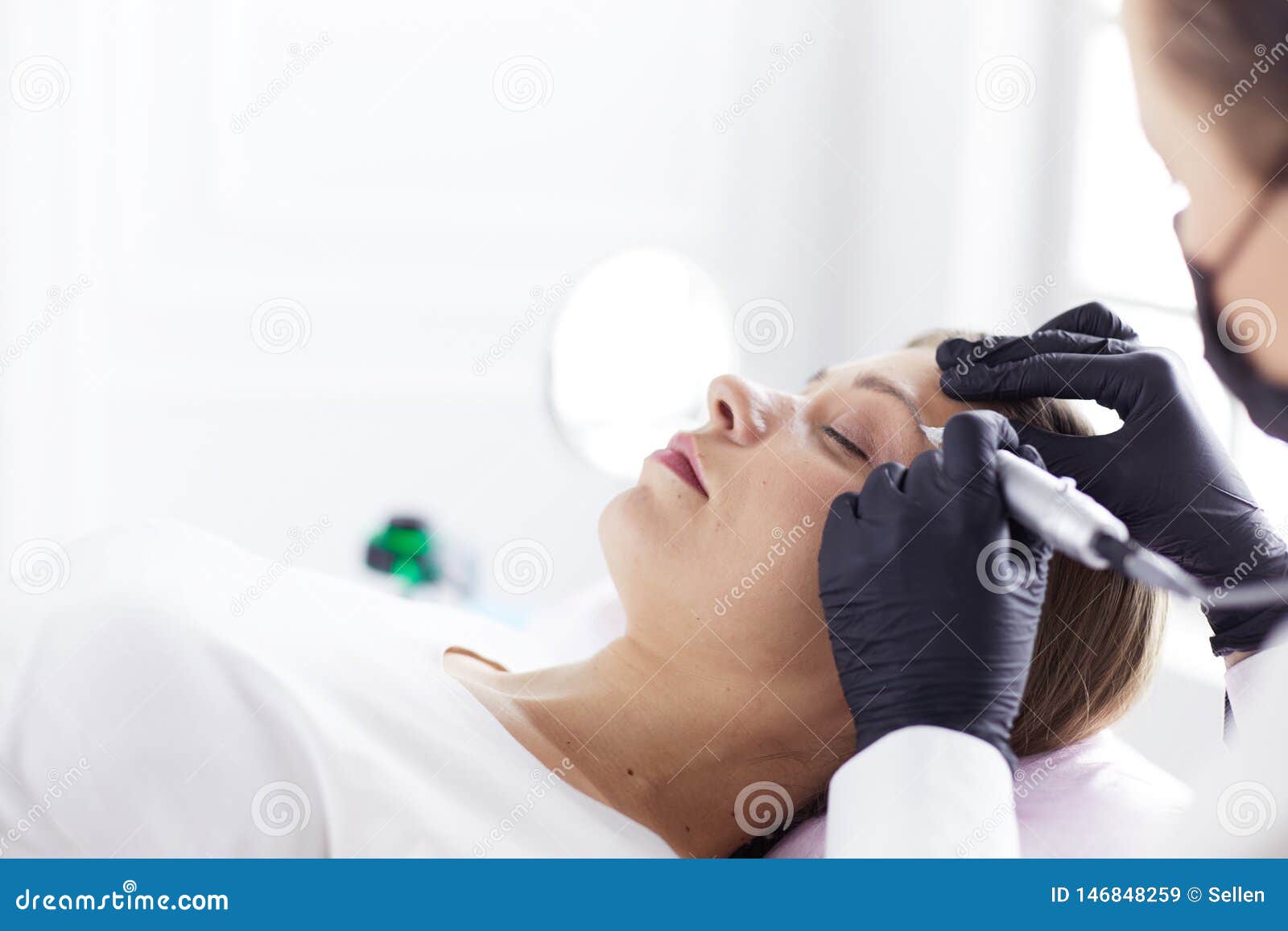 Microblading Eyebrows Work Flow in a Beauty Salon. Stock Image - Image ...