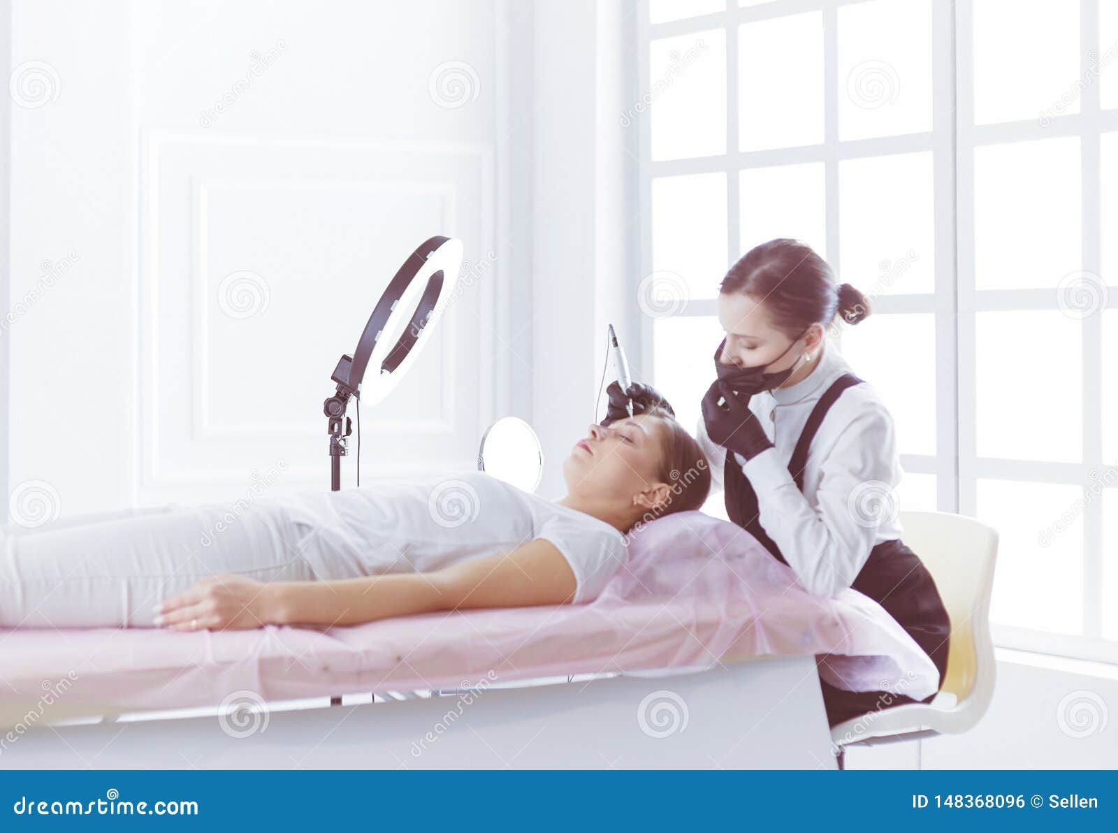 Microblading Eyebrows Work Flow in a Beauty Salon. Stock Photo - Image ...