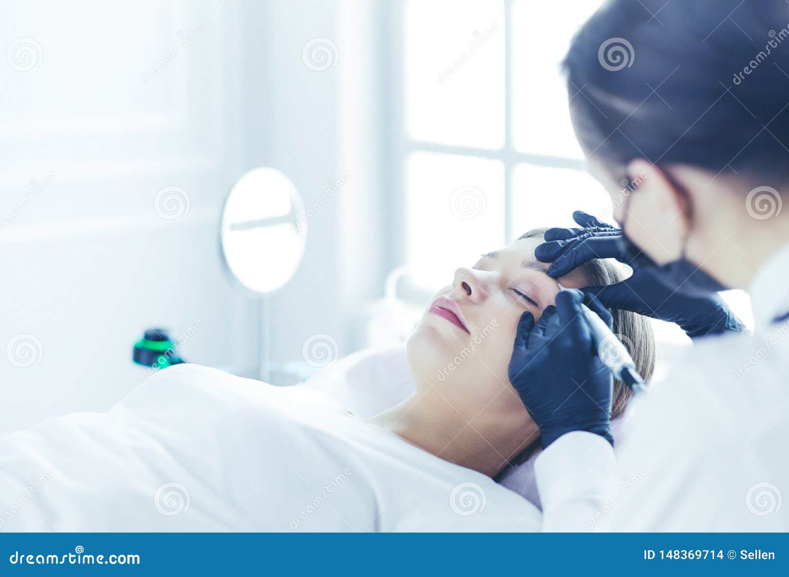 Microblading Eyebrows Work Flow in a Beauty Salon. Stock Photo - Image ...