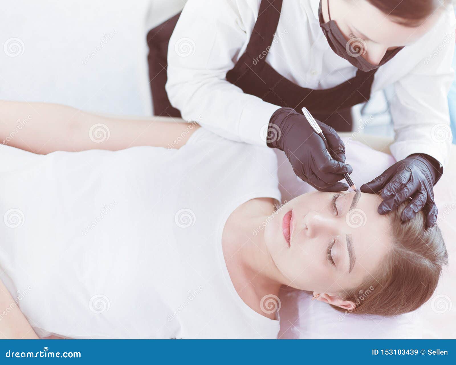 Microblading Eyebrows Work Flow in a Beauty Salon. Stock Image - Image ...