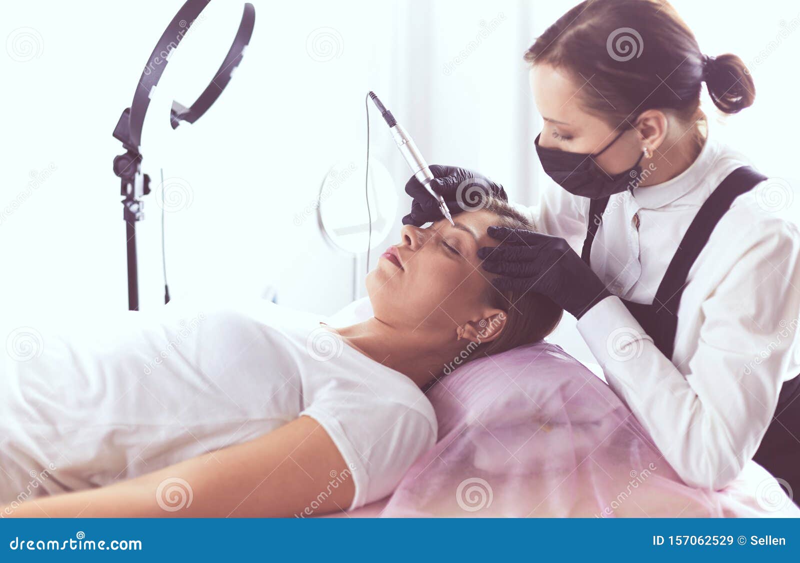 Microblading Eyebrows Work Flow in a Beauty Salon. Stock Image - Image ...