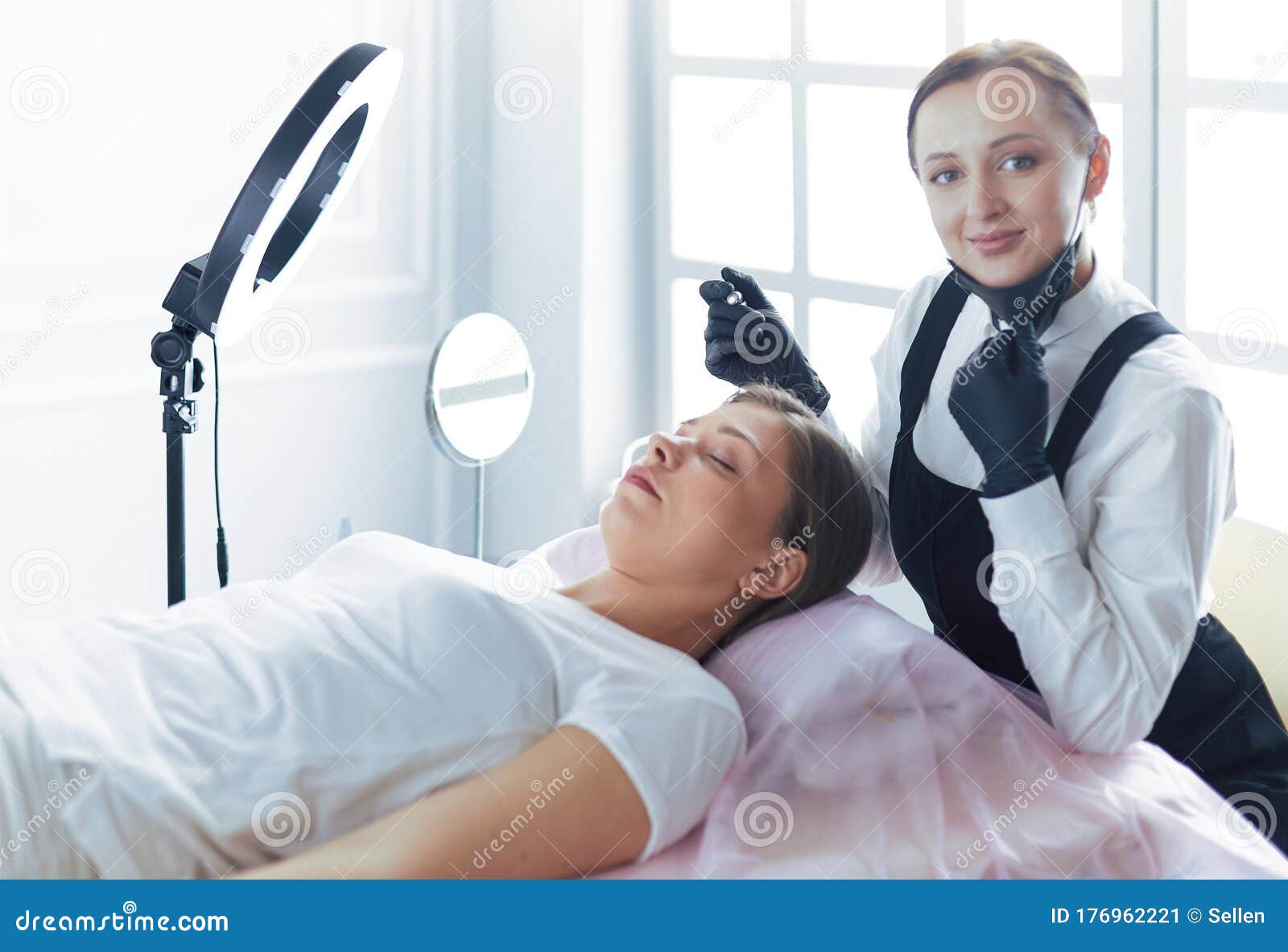 Microblading Eyebrows Work Flow in a Beauty Salon. Stock Image - Image ...