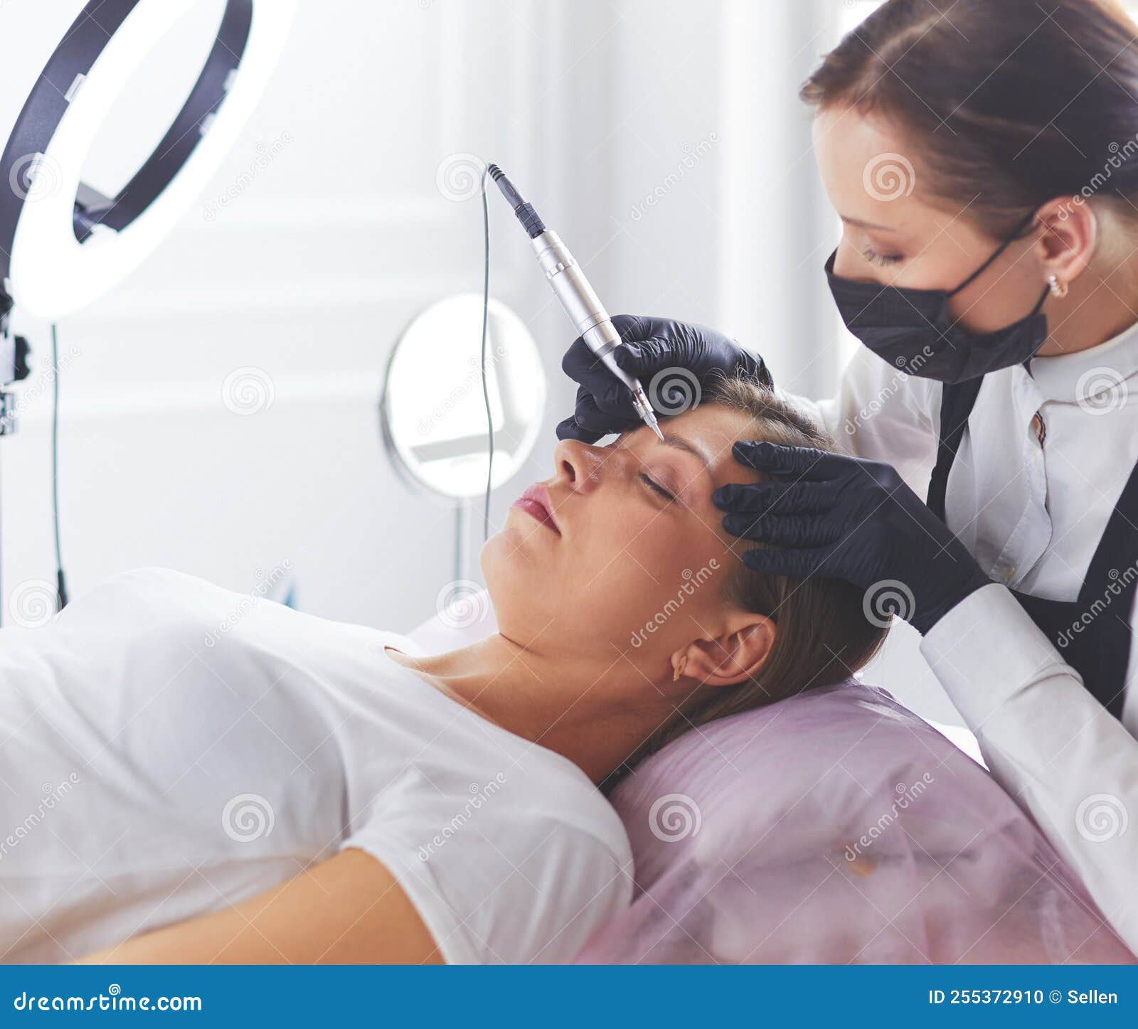 Microblading Eyebrows Work Flow in a Beauty Salon. Stock Photo - Image ...