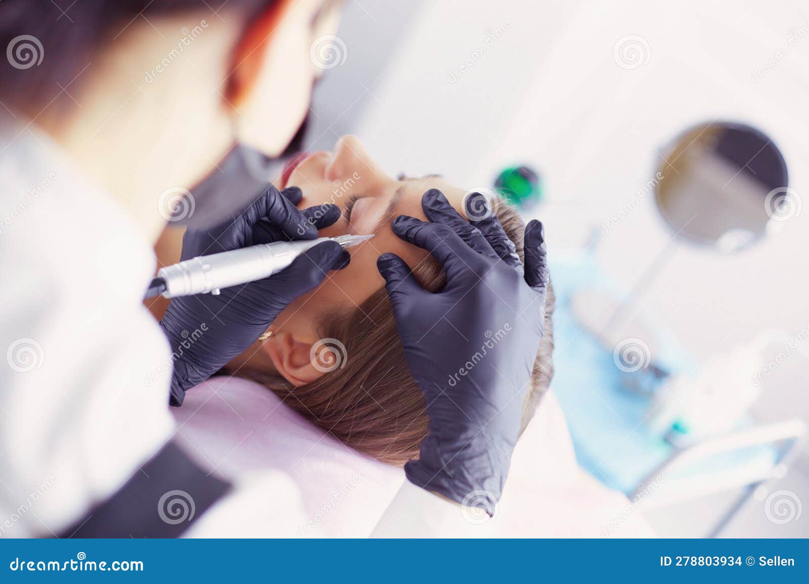 Microblading Eyebrows Work Flow in a Beauty Salon. Stock Photo - Image ...