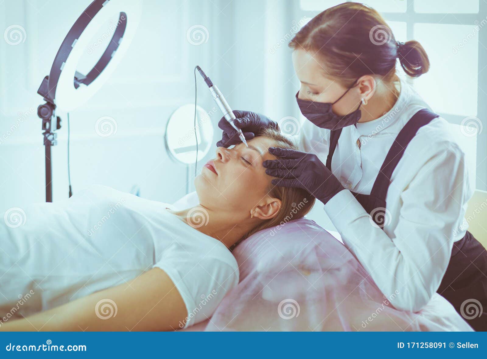 Microblading Eyebrows Work Flow in a Beauty Salon. Stock Image - Image ...