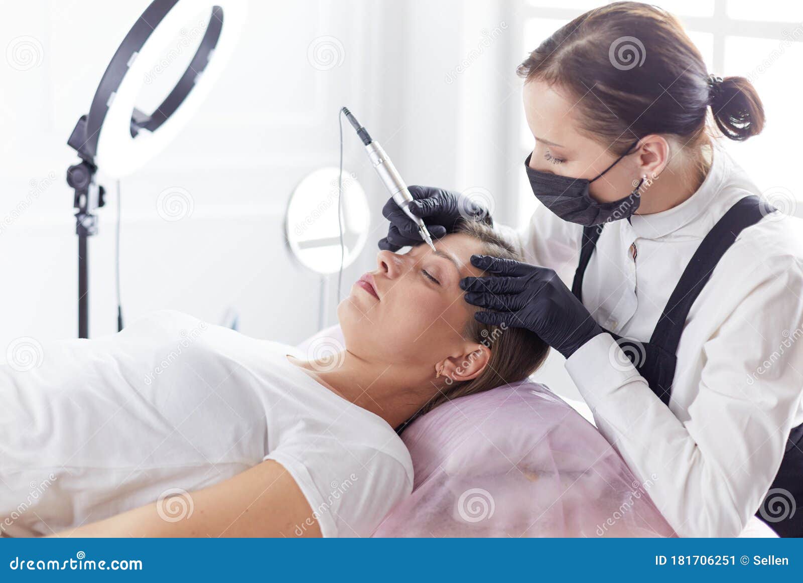 Microblading Eyebrows Work Flow in a Beauty Salon. Stock Image - Image ...
