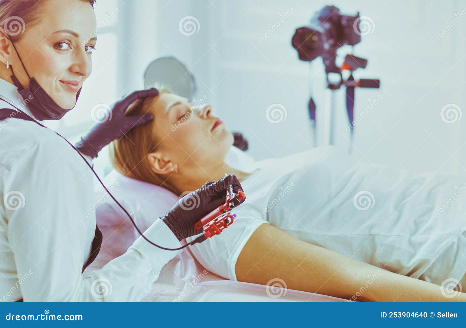 Microblading Eyebrows Work Flow in a Beauty Salon. Stock Photo - Image ...